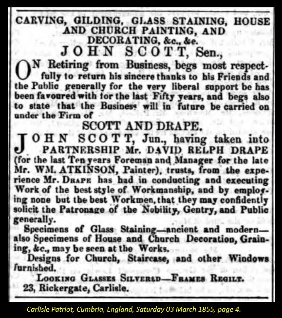 30-03-1882: David Relph Drape, Stained Glass Artist, (1821-1882 ...