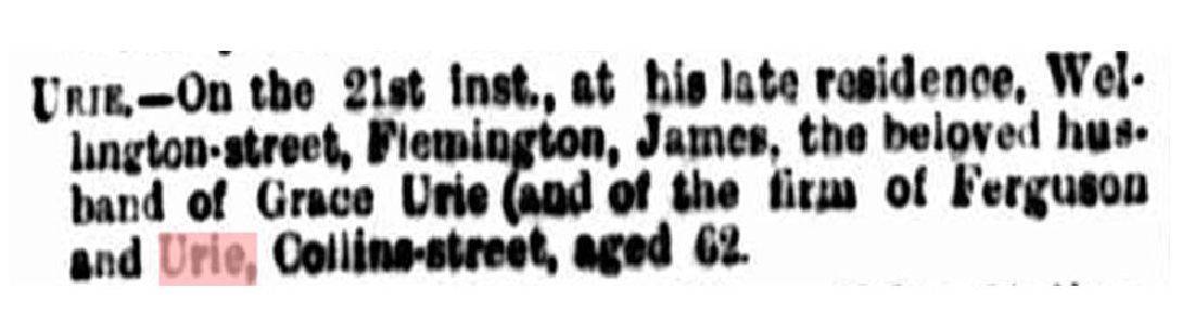 23-07-1890: James Urie (1828-1890) | Ferguson and Urie